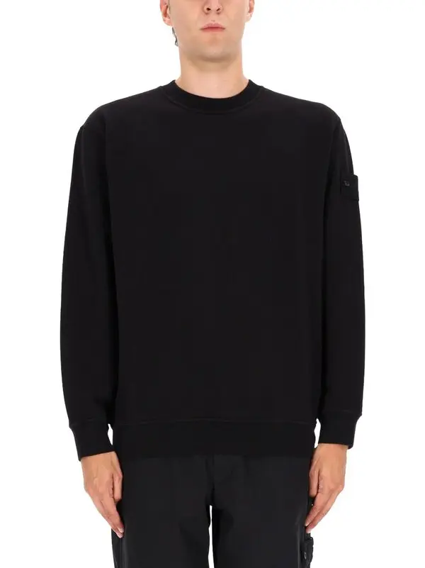 Stone Island Sweatshirt With Ribbed Edges - Black