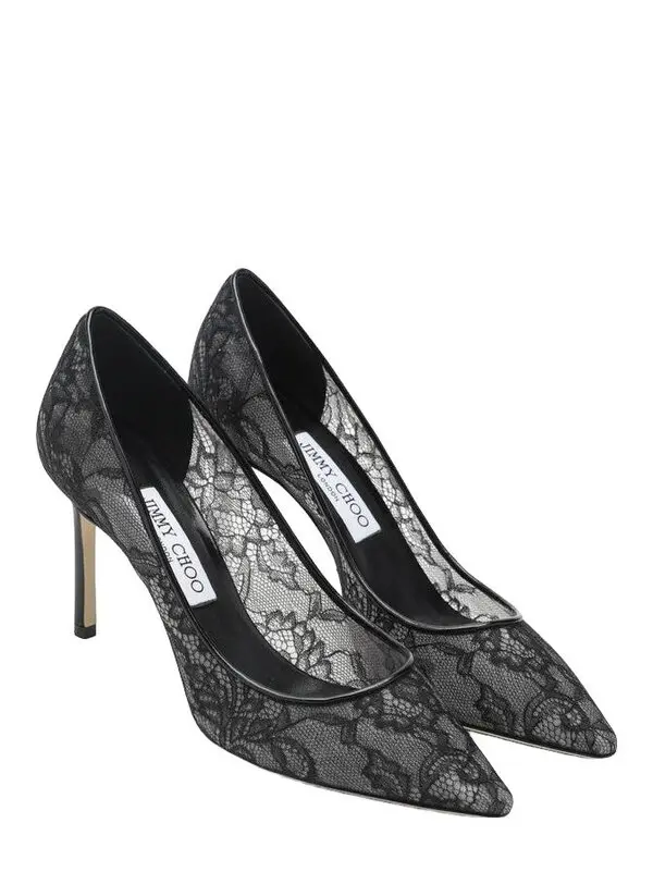 JIMMY CHOO Romy 85 Pumps In Lace With Logo - Black