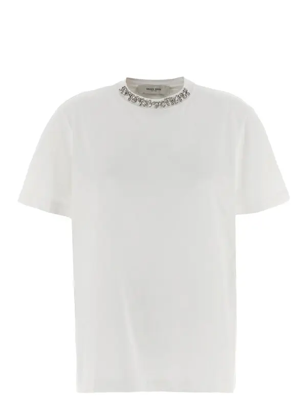 GOLDEN GOOSE Crystal Appliqué Crew Neck T-shirt - White