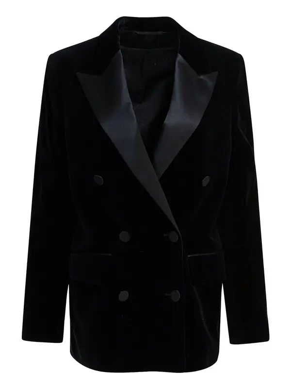 GOLDEN GOOSE Velvet And Satin Double-breasted Blazer - Black