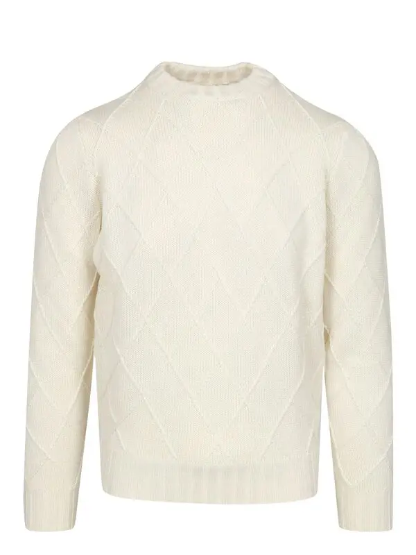 FILIPPO DE LAURENTIIS Geometric Diamond Knit Wool Sweater - Latte