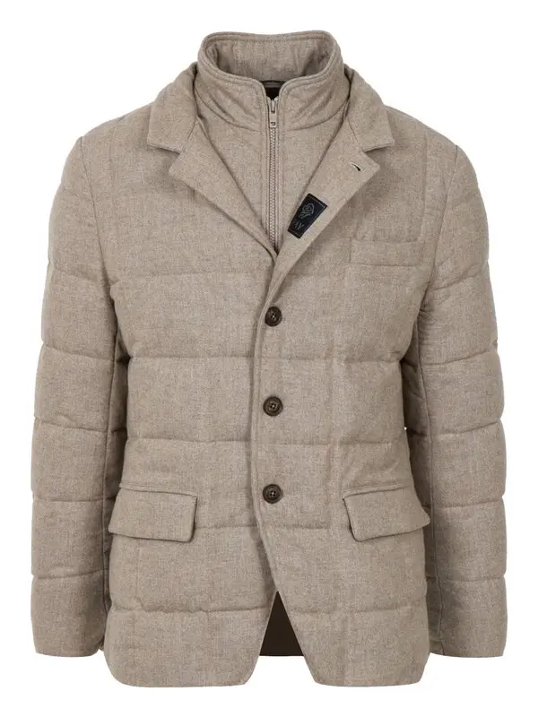 FAY Quilted Flannel Down Jacket - Beige