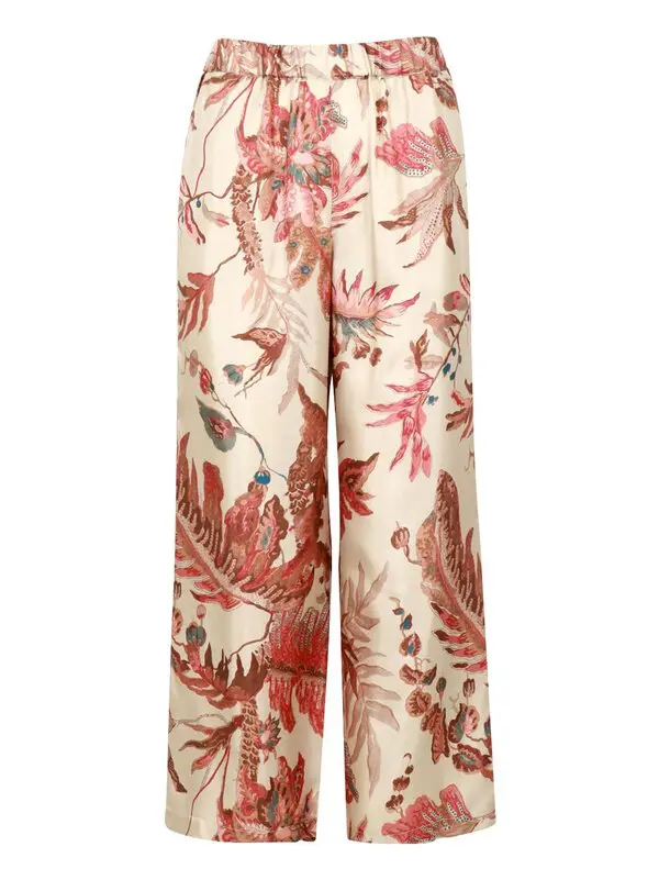 Max Mara Printed Silk Twill Trousers - Beige+rosa+celeste