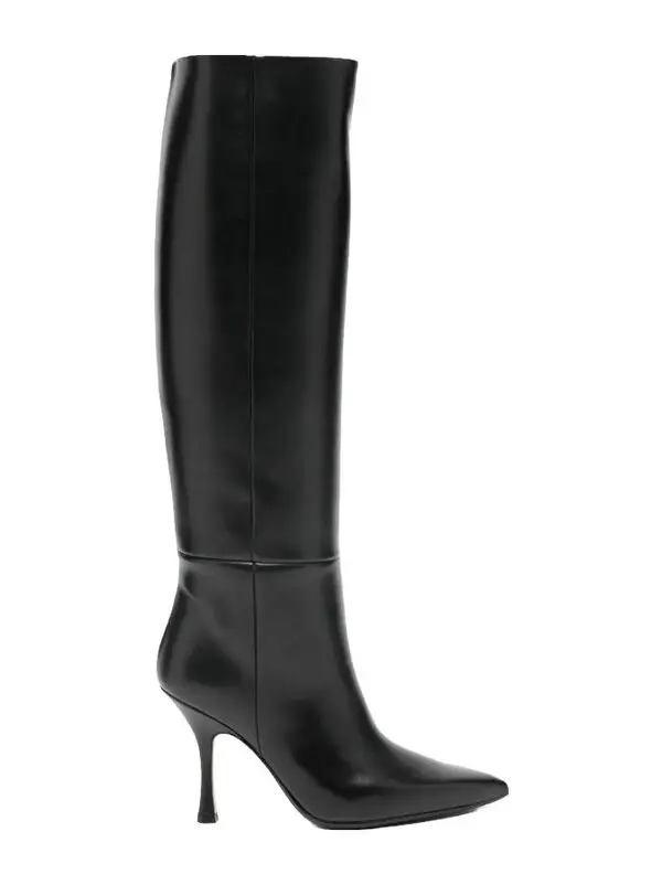 ANNA F. Leather Pointed-toe Stiletto Boots - Black