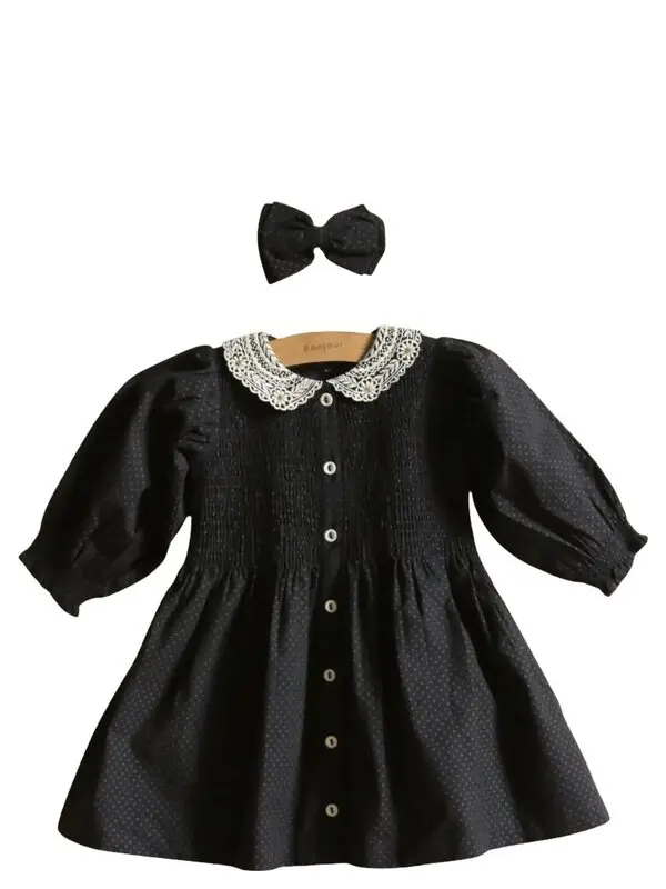 BONJOUR Woven Cotton Dress With Hair Clip - Black