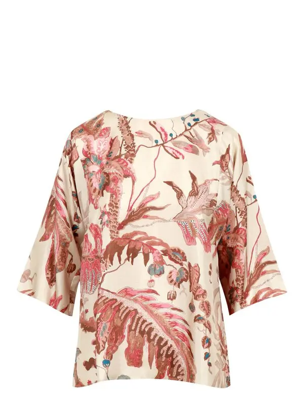 Max Mara Printed Silk Top - Beige+rosa+celeste