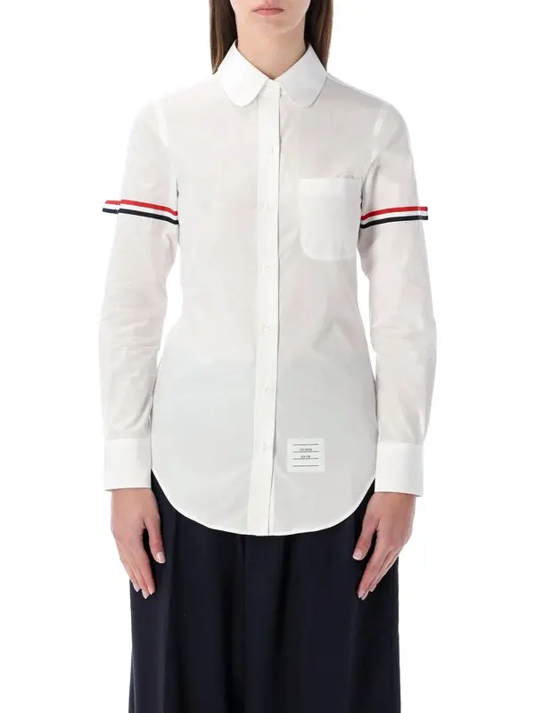 Thom Browne Poplin Shirt With Rwb Sleeve Detailing - White