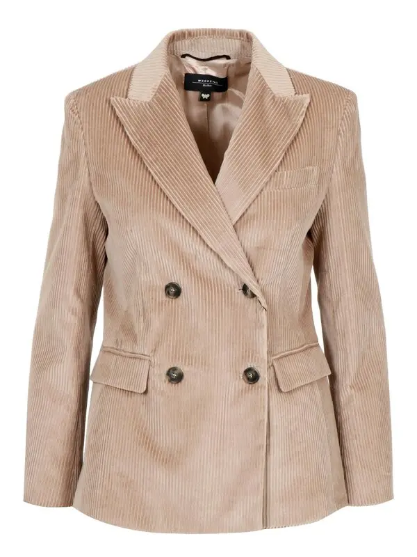 Max Mara Cotton Velvet Double-breasted Blazer - Sand