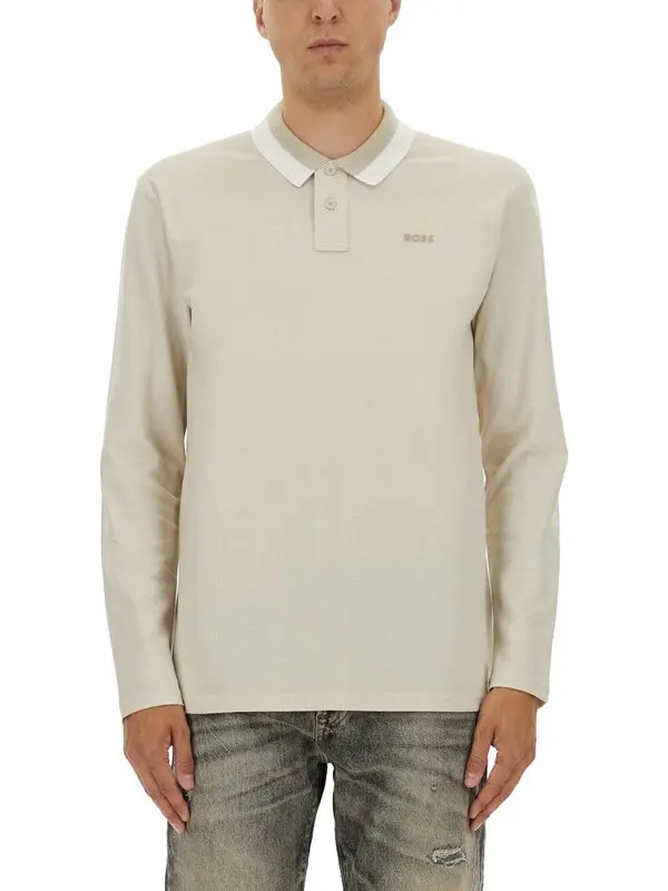 BOSS Polo Shirt 'peoxfordlong - Beige