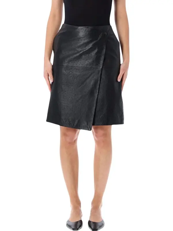 LOULOU Embossed Leather Knee-length Skirt - Black
