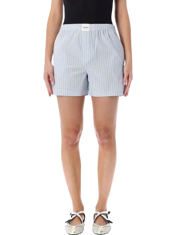 Attico Striped Poplin Shorts - Light Blue White Stripes