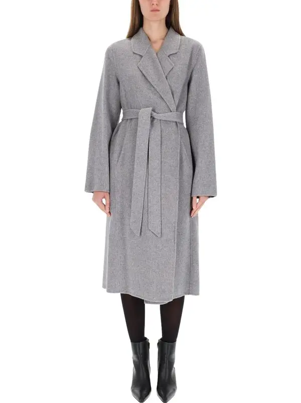 BOSS Belted Wool-blend Coat - Grey