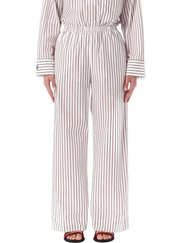 BY MALENE BIRGER Striped Cotton Trousers - Cabernet Stripe