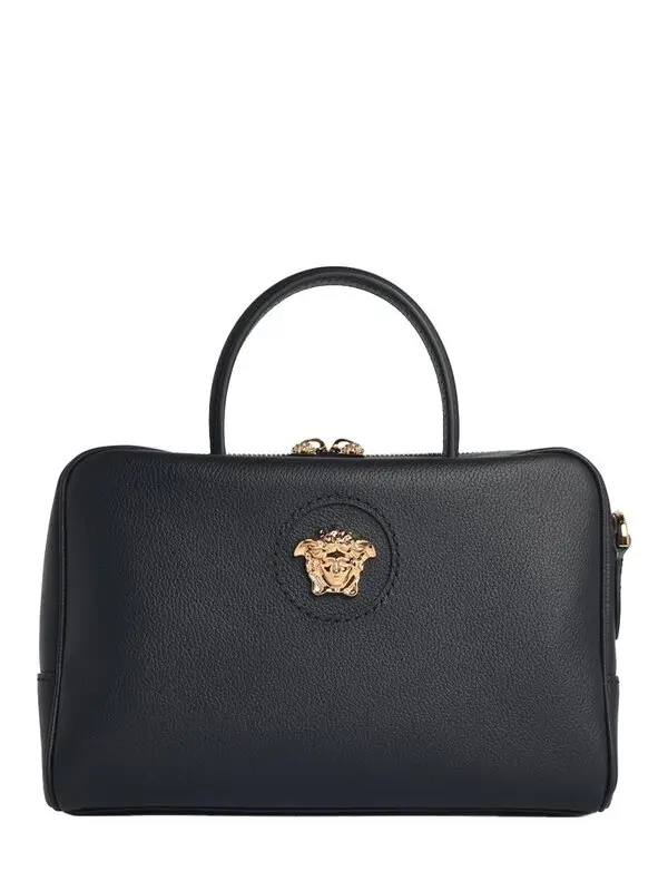 Versace La Medusa Boston Leather Bag - Black