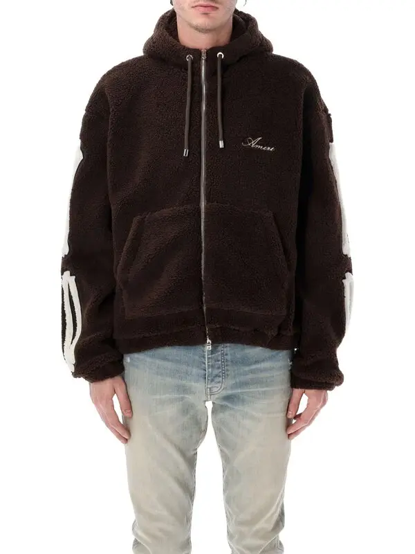 Amiri Bones Fleece Zip Hoodie - Dark Brown