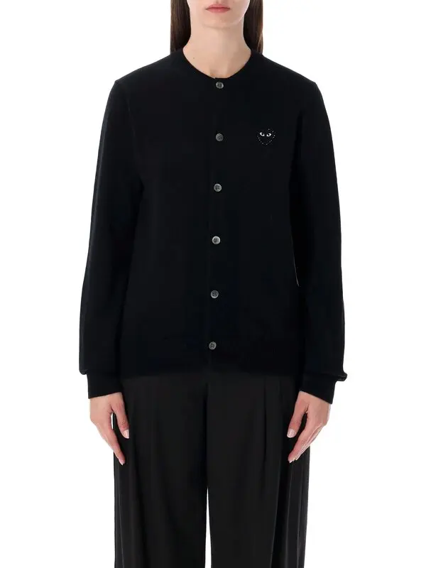 Play Comme Des Garcon Comme Des Garçons Play Crystal Heart Wool Cardigan - Black