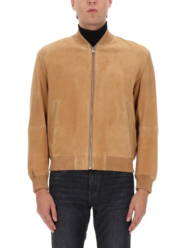 BOSS Regular Fit Leather Jacket - Beige