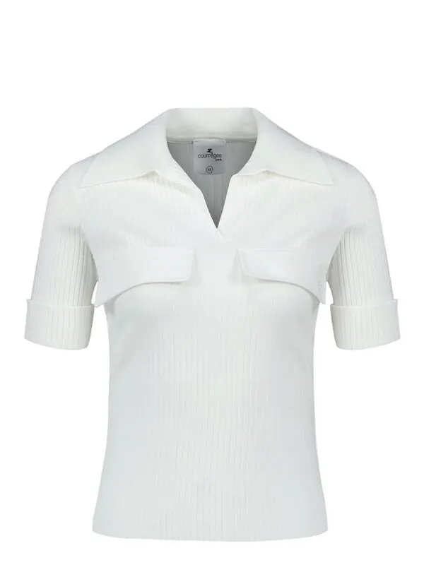 COURREGES Ribbed Viscose Polo - White