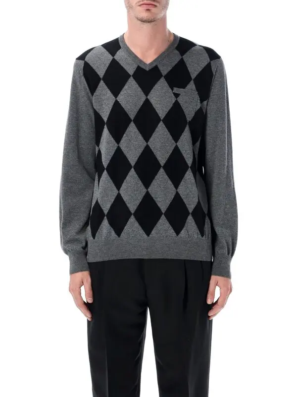 FERRAGAMO Argyle Virgin Wool Sweater - Charcoal