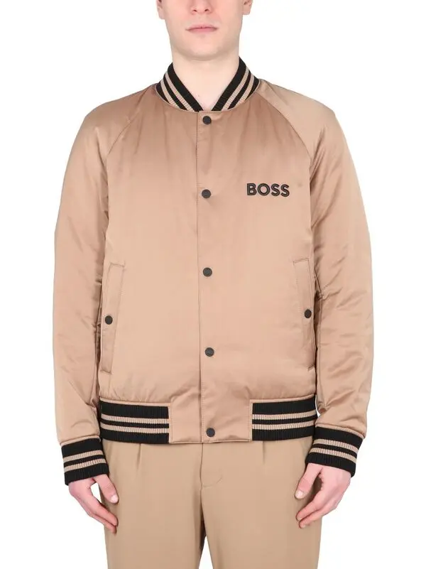 BOSS Bomber Jacket With Logo - Brown