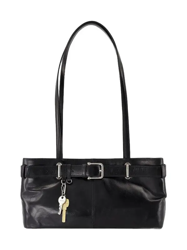 OSOI Leather Shoulder Bag With Buckle Detail - Black