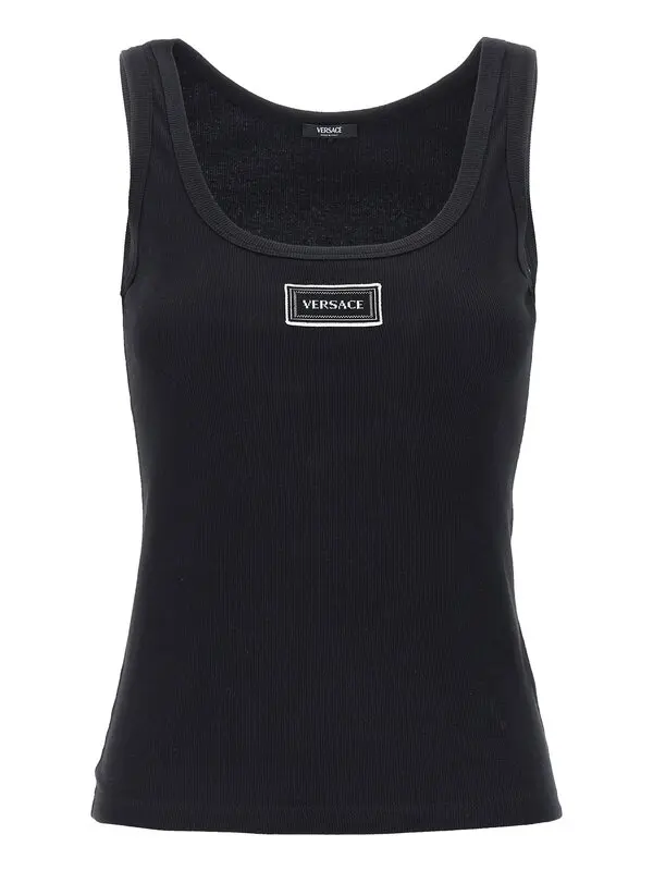 Versace 90s Vintage Logo Tank Top - Black