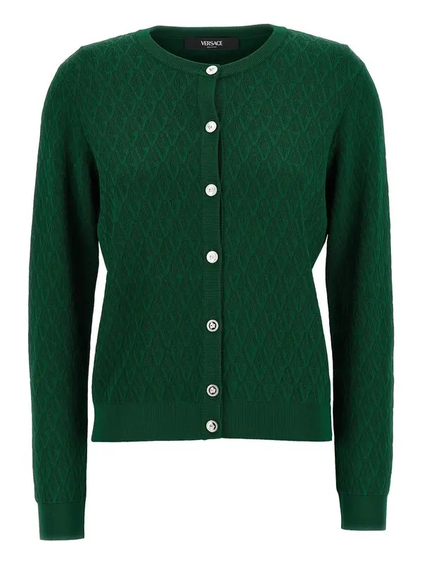 Versace Stretch Viscose Cardigan With V-pattern - Green