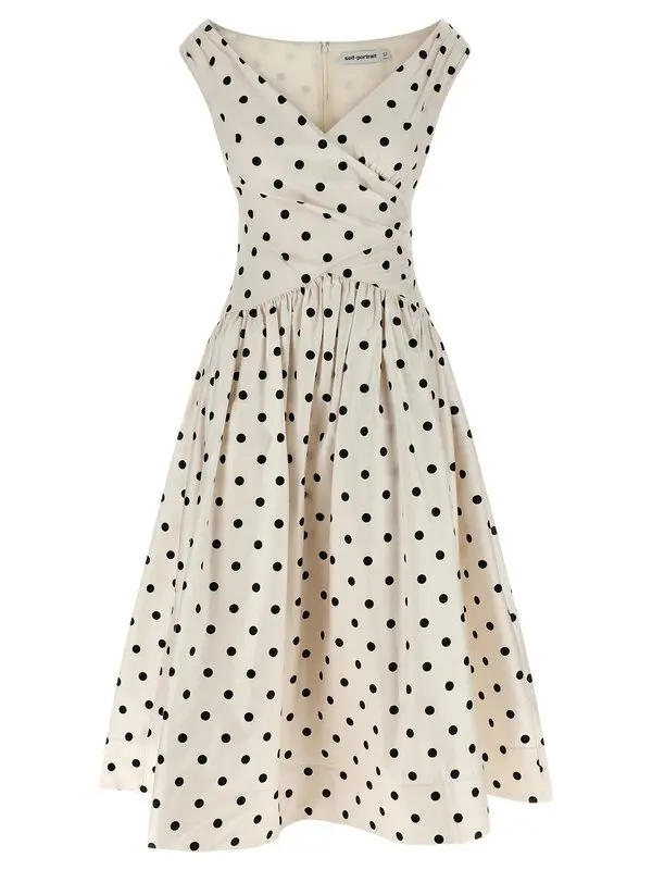 SELF-PORTRAIT Polka Dot Cotton Midi Dress - White/black