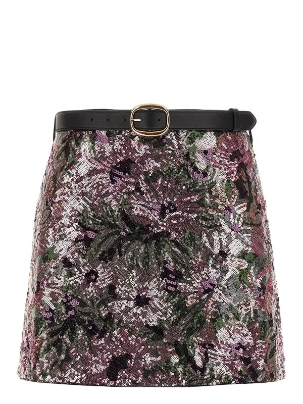 SELF-PORTRAIT Floral Sequin Mini Skirt - Pink