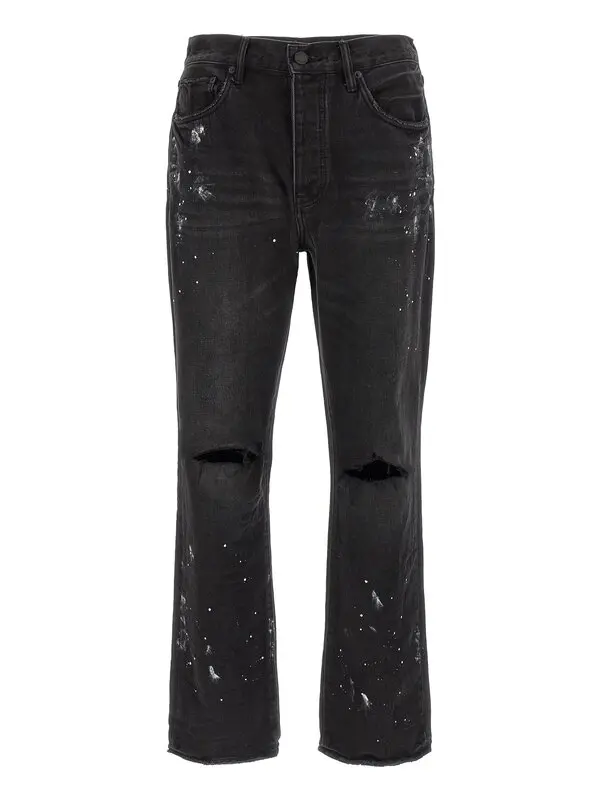 PURPLE BRAND P011 Knee Slit Paint Jeans - Black