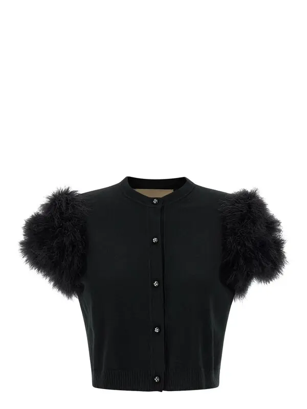 Valentino Garavani Feathered Knit Cardigan - Black