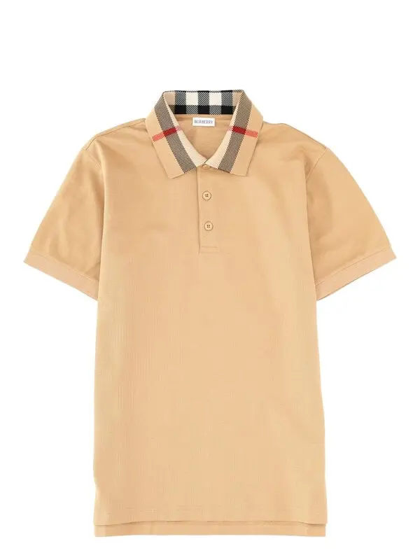 Burberry Polo Shirt With 'check' Collar - Beige
