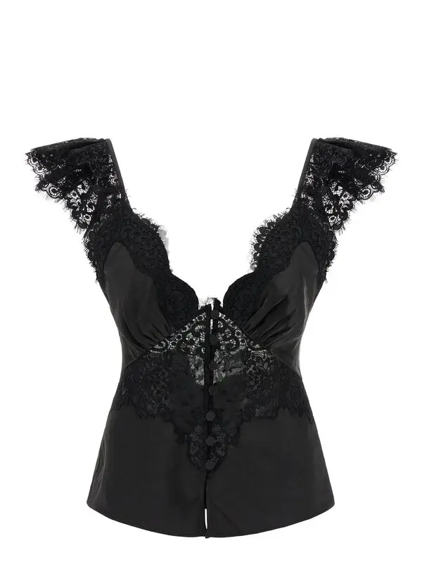 SELF-PORTRAIT Satin Lace Top - Black