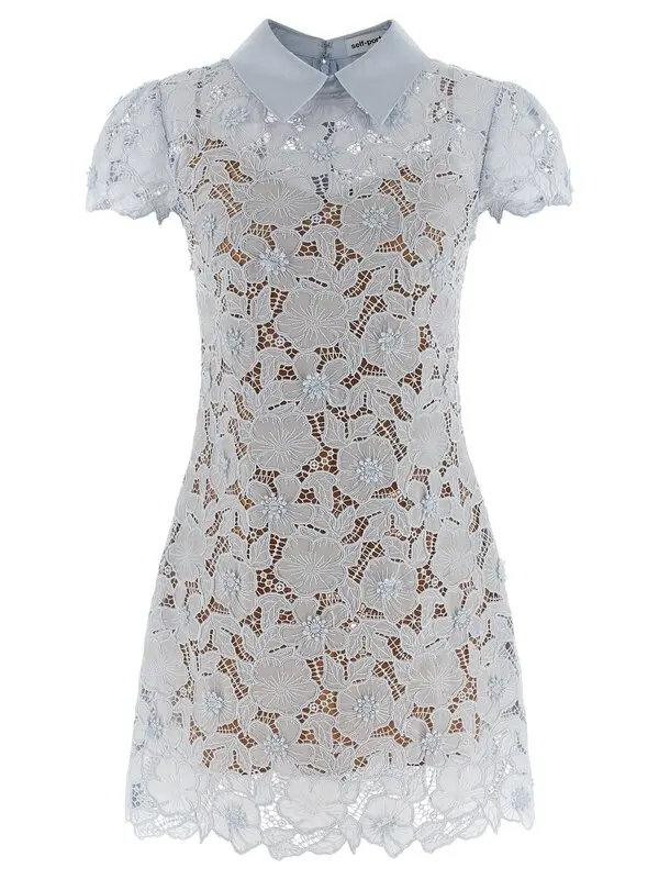 SELF-PORTRAIT Guipure Lace Mini Dress - Light Blue