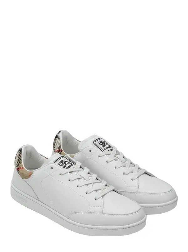Burberry Sneakers In Leather And Check - White