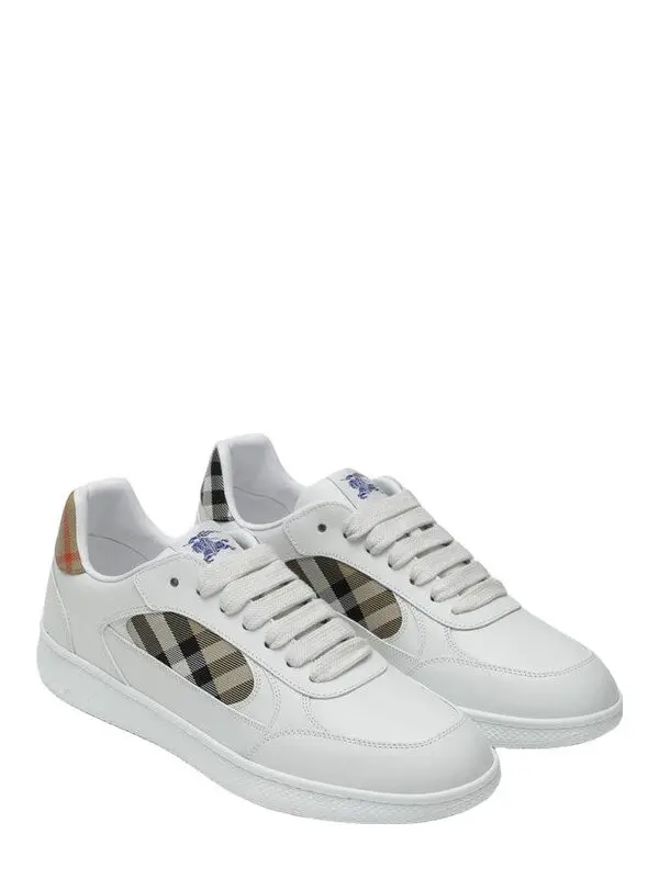 Burberry Leather Sneakers With Check Detail - White