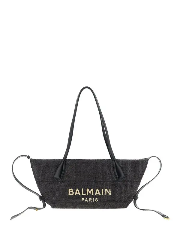 Balmain Small Raffia Track Shopper - Black