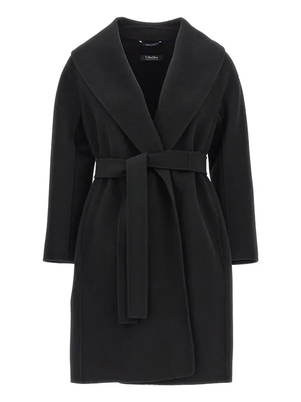 Max Mara Belted Double Wool Coat - Black