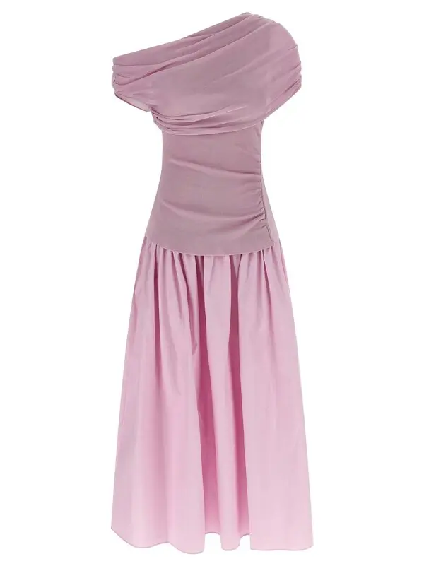 SELF-PORTRAIT Cotton Draped Knit Midi Dress - Pink