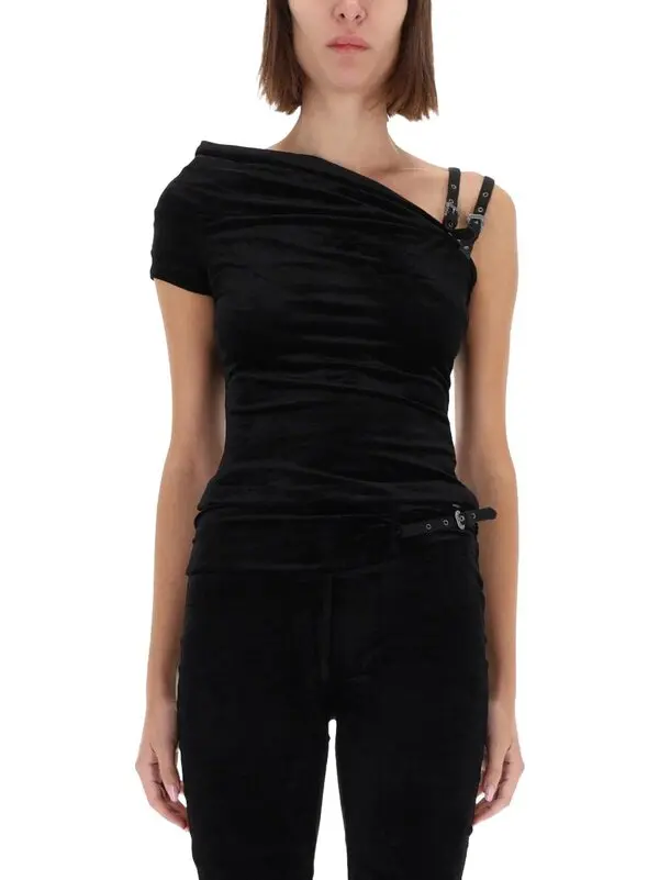 Versace One Shoulder Top With Buckle - Black