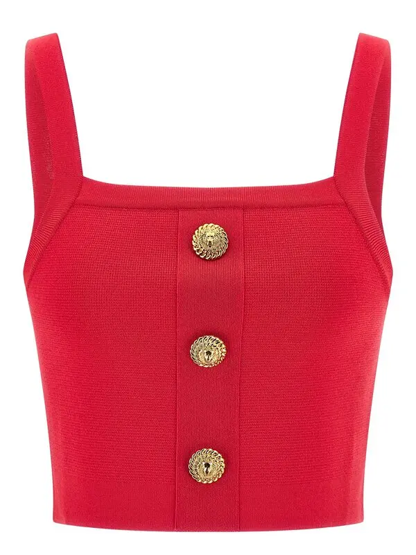 Balmain Buttoned Viscose Knit Top - Fuchsia