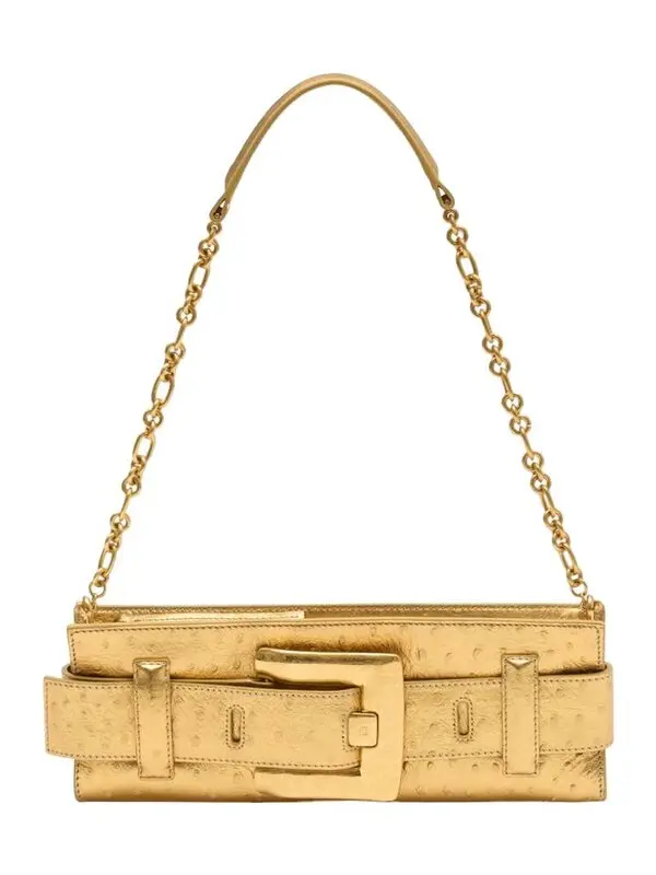 Balmain Anthem Leather Clutch - Gold