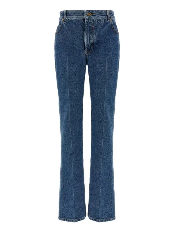 Balmain Monogram Embroidery Straight Leg Jeans - Blue