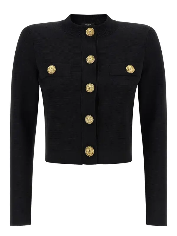 Balmain Cropped Viscose Knit Cardigan - Black