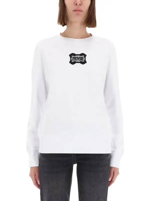 Versace Sweatshirt With 'baroque' Logo Patch - White