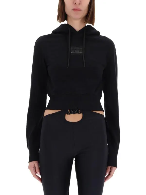 Versace Cropped Sweatshirt With Logo Patch - Black