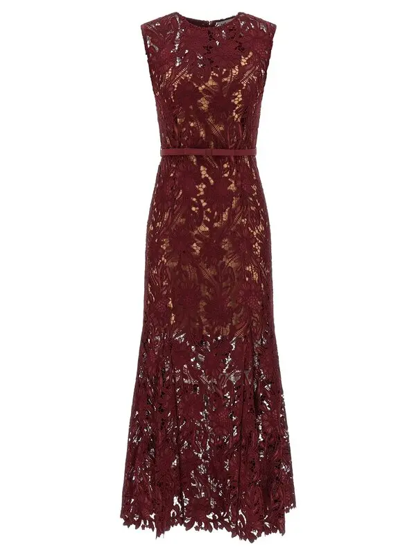 SELF-PORTRAIT Guipure Lace Midi Dress - Bordeaux