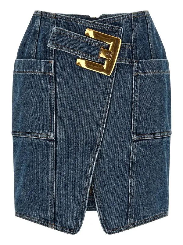Balmain Belted Denim Skirt - Blue