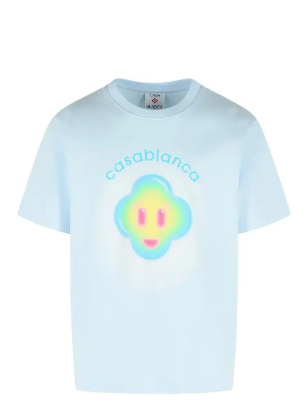 Casablanca Airbrush Smiley' Cotton T Shirt - Light Blue