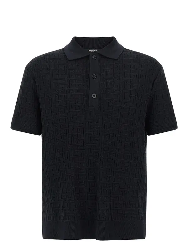 Balmain Monogram' Knit Polo Shirt - Blue
